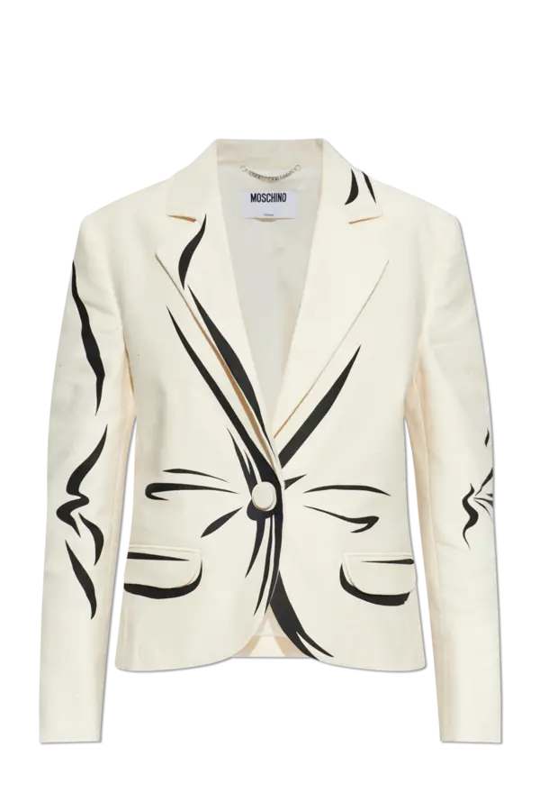 Moschino Cotton Blazer With Graphic Prints - Cream