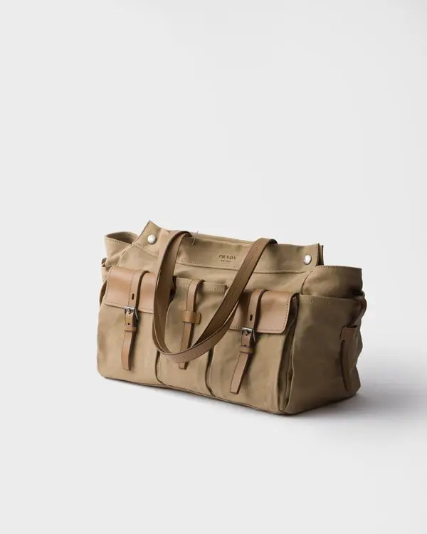 Prada Route Canvas And Leather Tote Bag