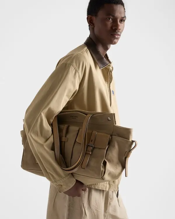 Prada Route Canvas And Leather Tote Bag