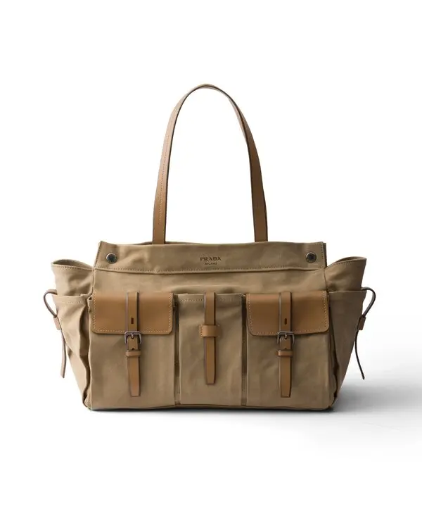 Prada Route Canvas And Leather Tote Bag - Neutral