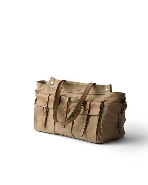 Prada Route Canvas And Leather Tote Bag