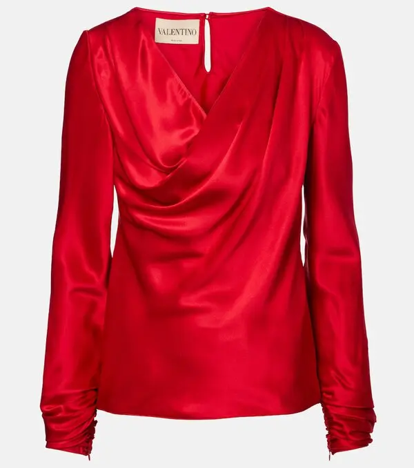 Valentino Garavani Draped Silk Satin Top - Red