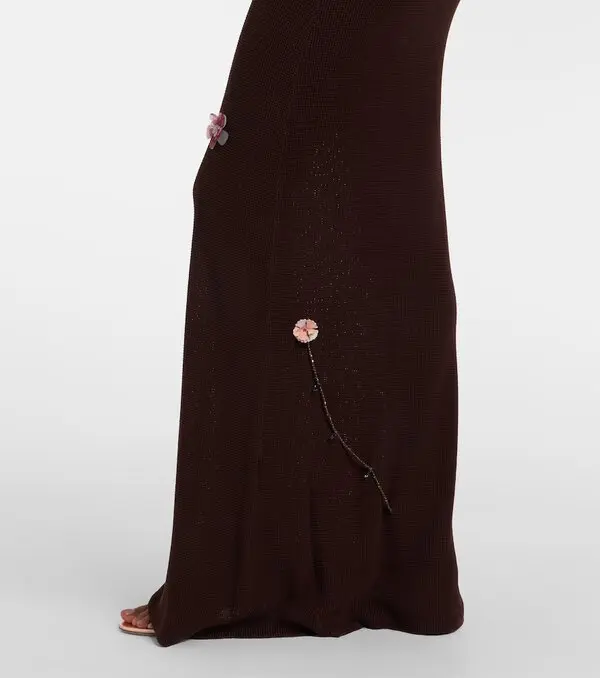 AYA MUSE Stem Floral-appliqué Knitted Maxi Dress