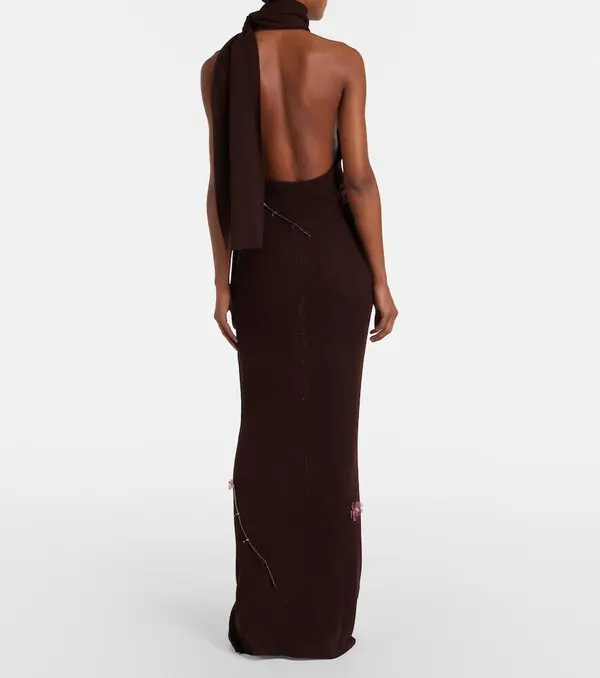AYA MUSE Stem Floral-appliqué Knitted Maxi Dress