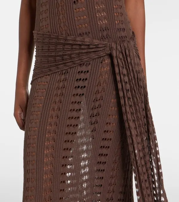 AYA MUSE Ruffled Pointelle Maxi Dress - Brown