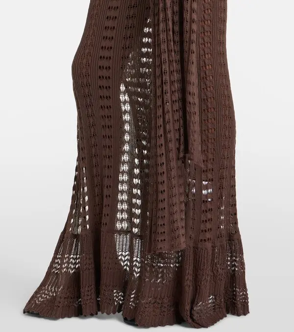 AYA MUSE Ruffled Pointelle Maxi Dress - Brown