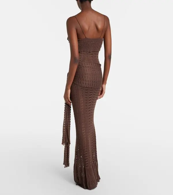 AYA MUSE Ruffled Pointelle Maxi Dress - Brown