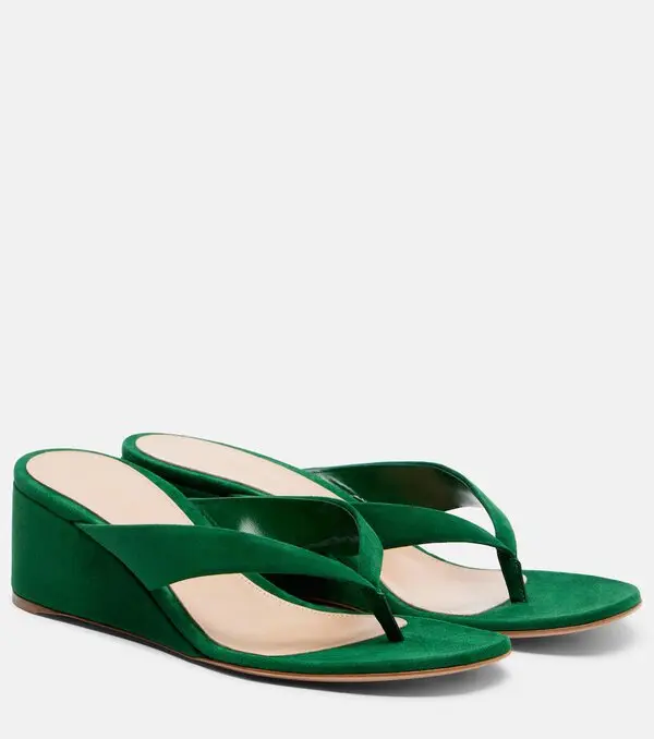 GIANVITO ROSSI Suede Wedge Thong Sandals - Green