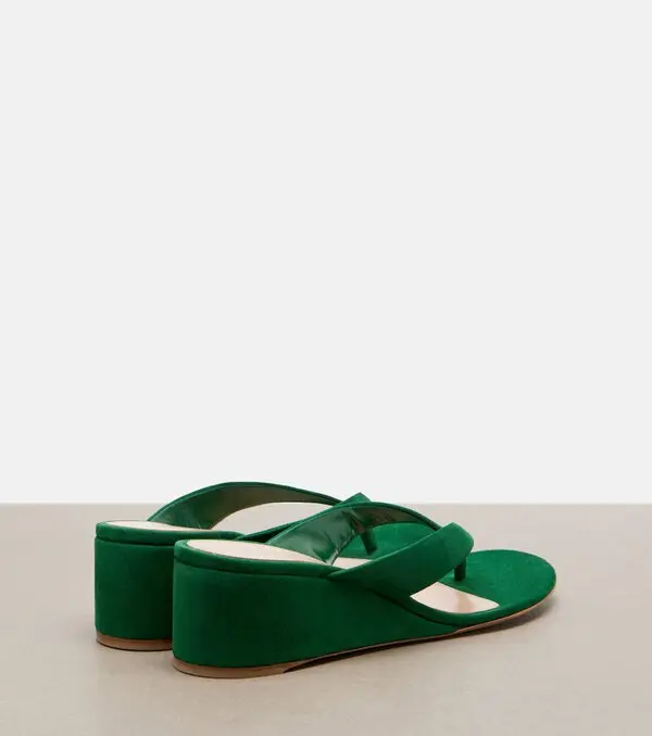 GIANVITO ROSSI Suede Wedge Thong Sandals - Green