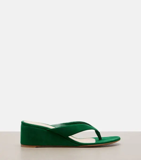 GIANVITO ROSSI Suede Wedge Thong Sandals - Green