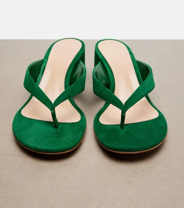 GIANVITO ROSSI Suede Wedge Thong Sandals - Green