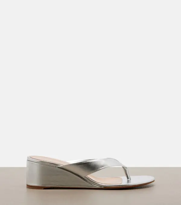 GIANVITO ROSSI Metallic Leather Wedge Thong Sandals