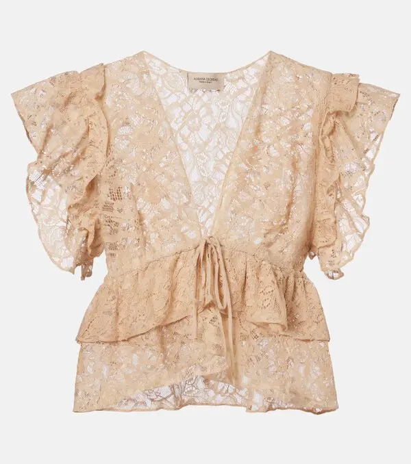 ADRIANA DEGREAS Ruffled Lace Crop Top - Beige