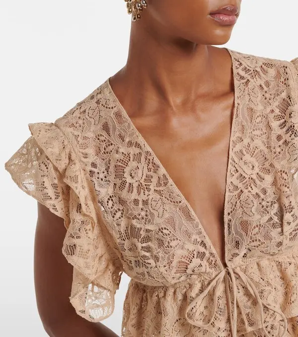ADRIANA DEGREAS Ruffled Lace Crop Top