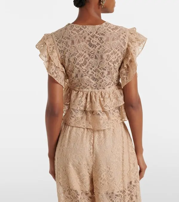 ADRIANA DEGREAS Ruffled Lace Crop Top