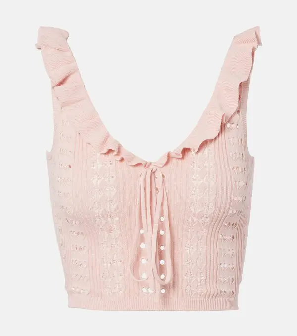 AYA MUSE Ruffled Pointelle Crop Top