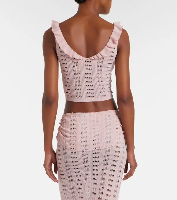 AYA MUSE Ruffled Pointelle Crop Top
