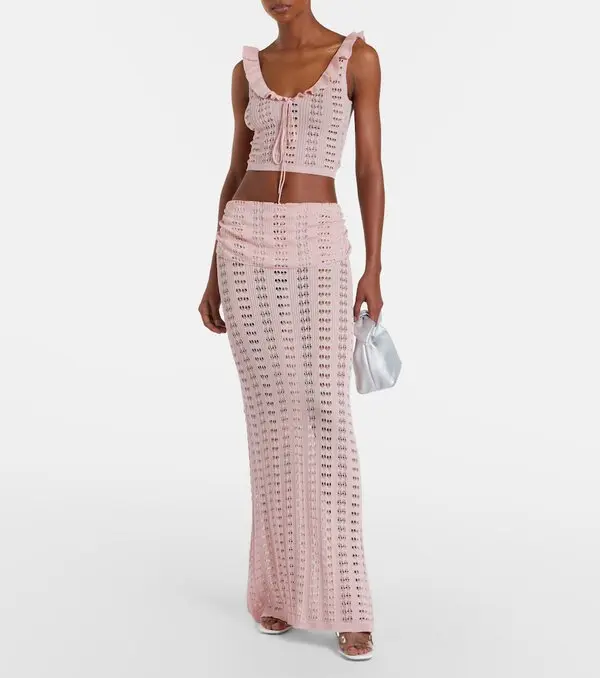 AYA MUSE Ruffled Pointelle Crop Top