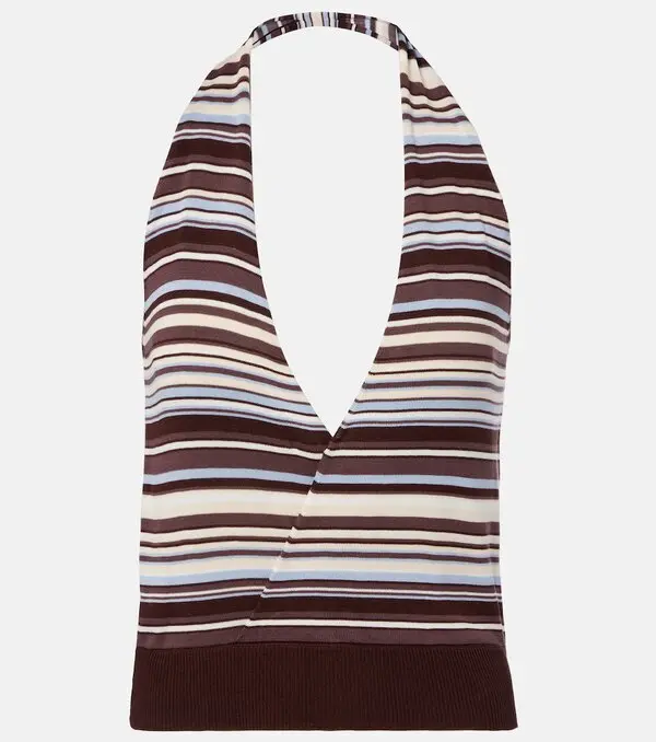 AYA MUSE Knitted Striped Halterneck Top - Brown
