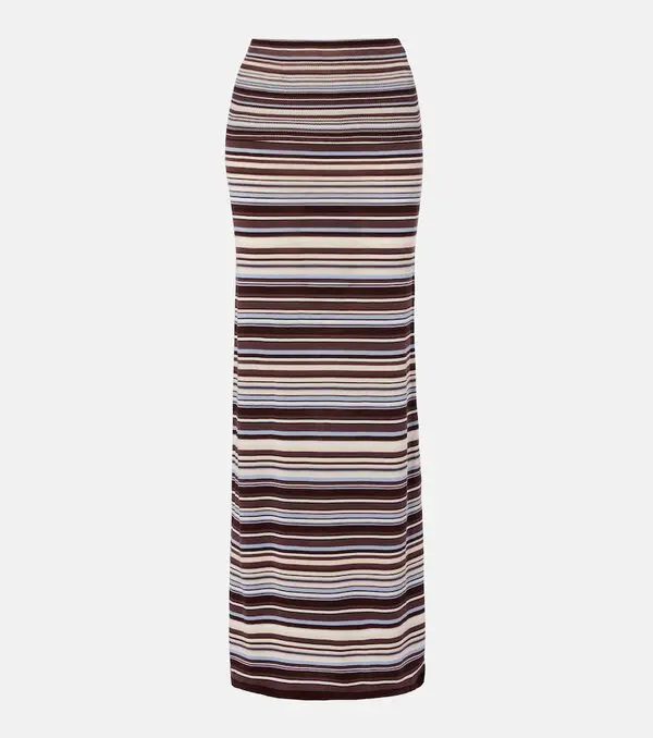 AYA MUSE Knitted Striped Maxi Skirt - Brown