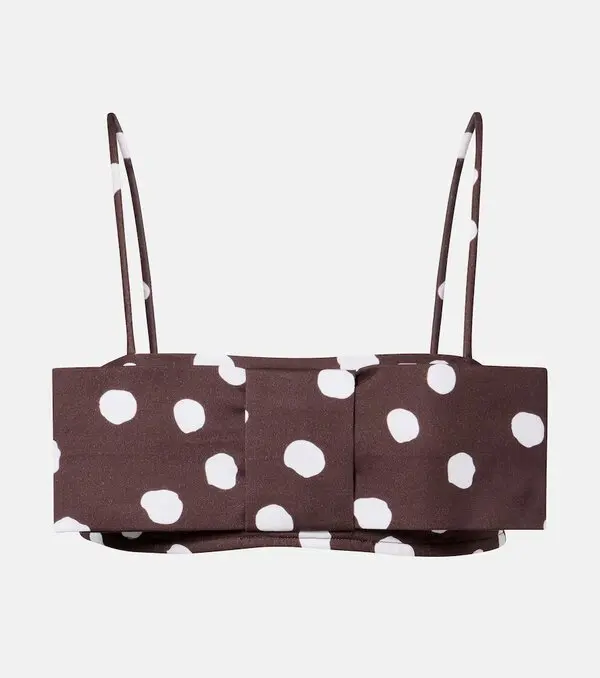 ADRIANA DEGREAS Bow-detail Polka-dot Bandeau Top - Brown