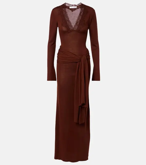 AYA MUSE Lace-trimmed Maxi Dress - Brown