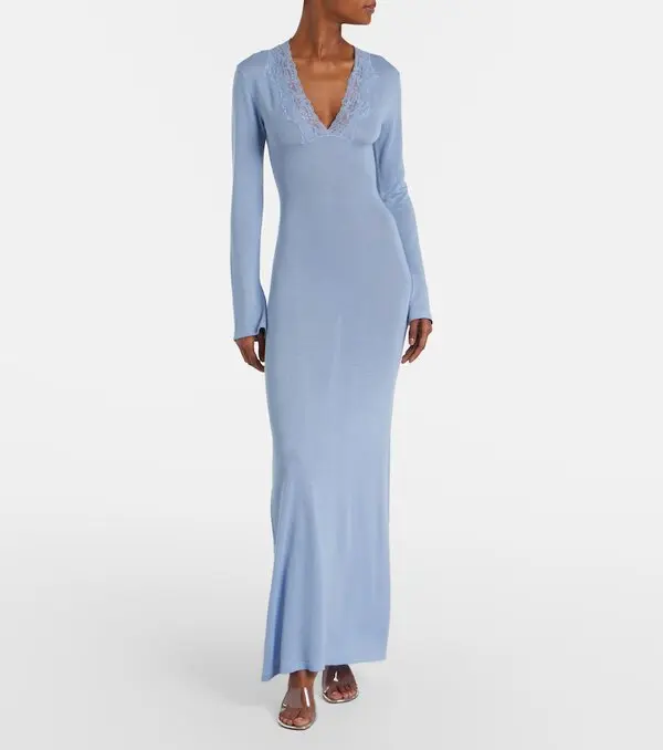 AYA MUSE Lace-trimmed Maxi Dress - Blue