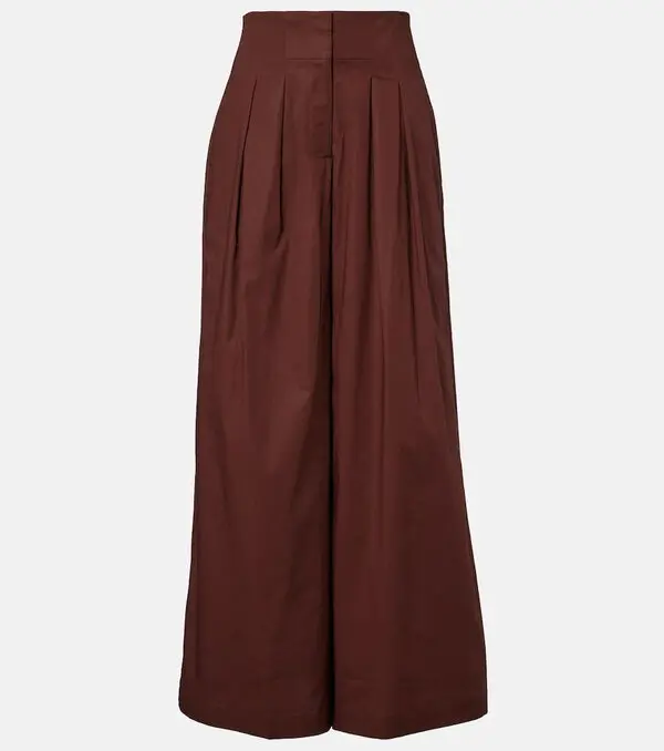 ADRIANA DEGREAS Cotton-blend Wide-leg Pants - Brown