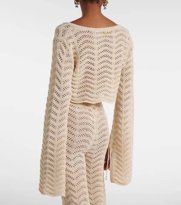 BANANHOT Miana Open-knit Crop Top - Beige