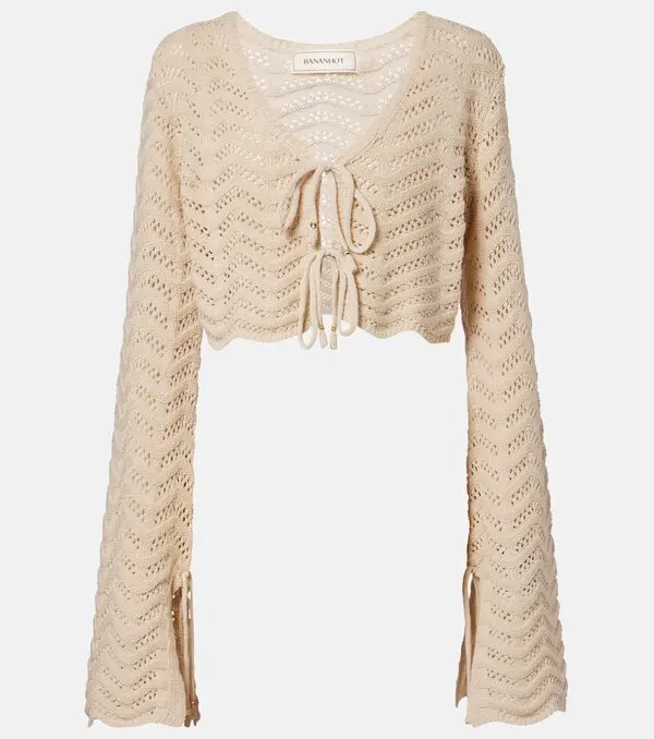 BANANHOT Miana Open-knit Crop Top - Beige