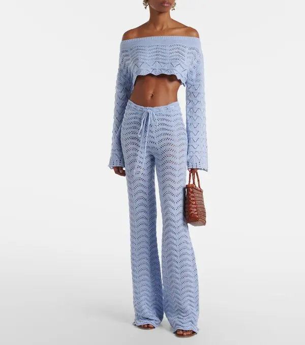 BANANHOT Kim Cotton-blend Flared Pants - Blue