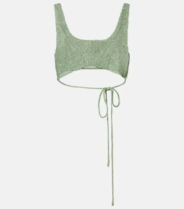 BANANHOT Alma Sequined Knitted Crop Top - Green