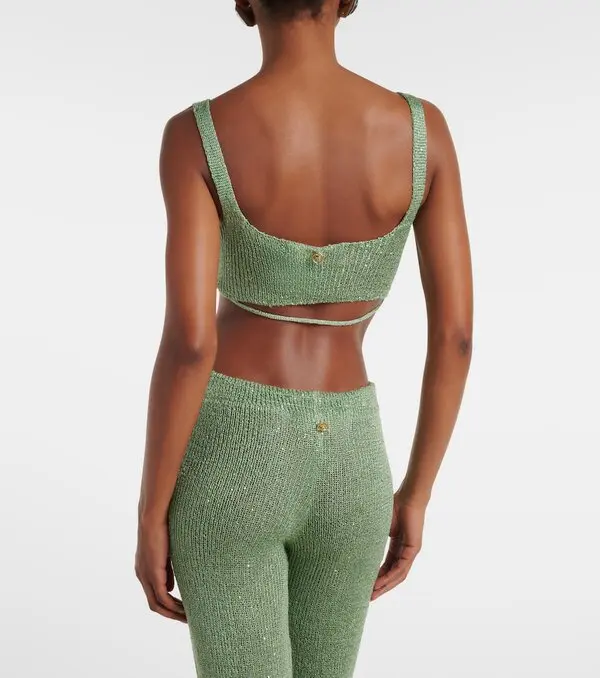 BANANHOT Alma Sequined Knitted Crop Top - Green