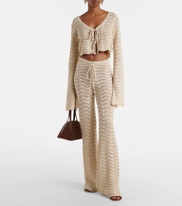 BANANHOT Kim Cotton-blend Flared Pants - Beige