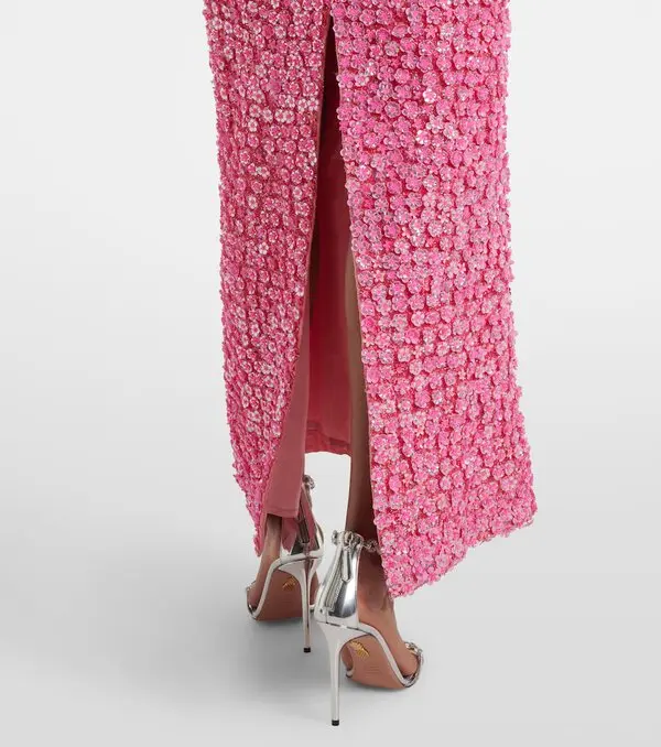 LA FUORI Floral Sequined Silk Gown