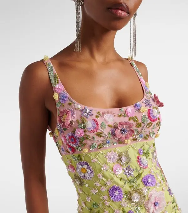 LA FUORI Floral Embellished Mesh Cocktail Dress