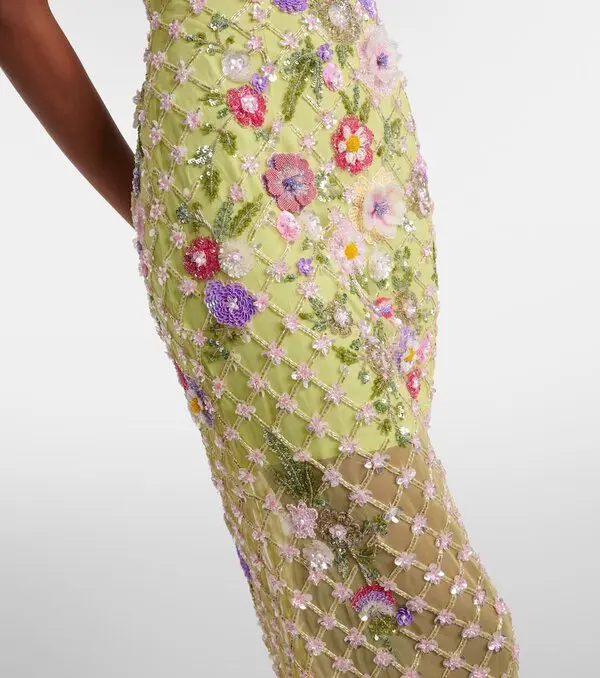 LA FUORI Floral Embellished Mesh Cocktail Dress