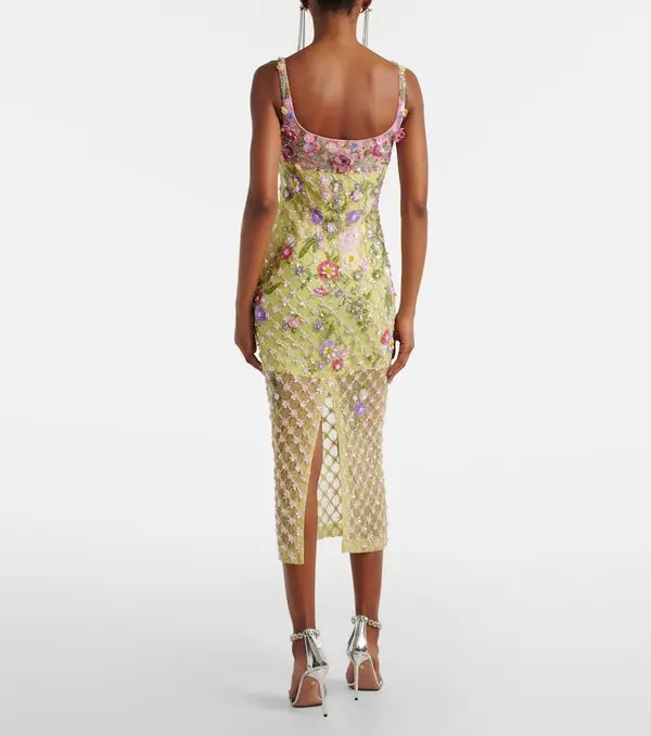 LA FUORI Floral Embellished Mesh Cocktail Dress