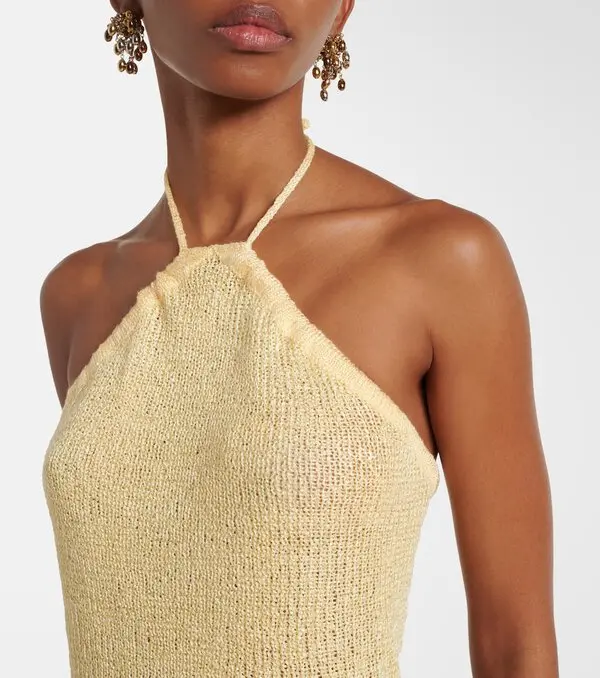 BANANHOT Liz Sequined Halterneck Top - Yellow
