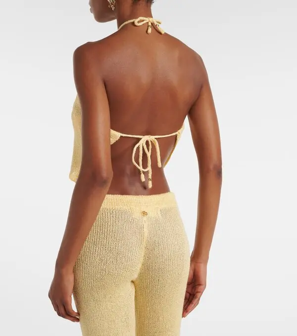 BANANHOT Liz Sequined Halterneck Top - Yellow