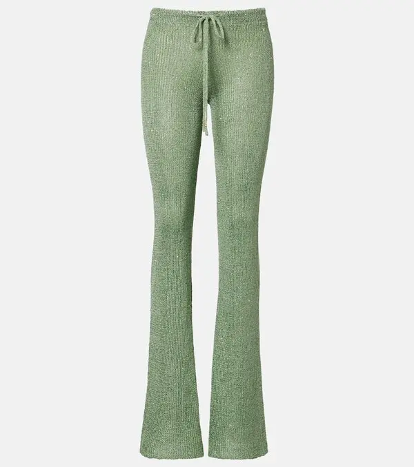 BANANHOT Liz Sequined Flared Pants - Green