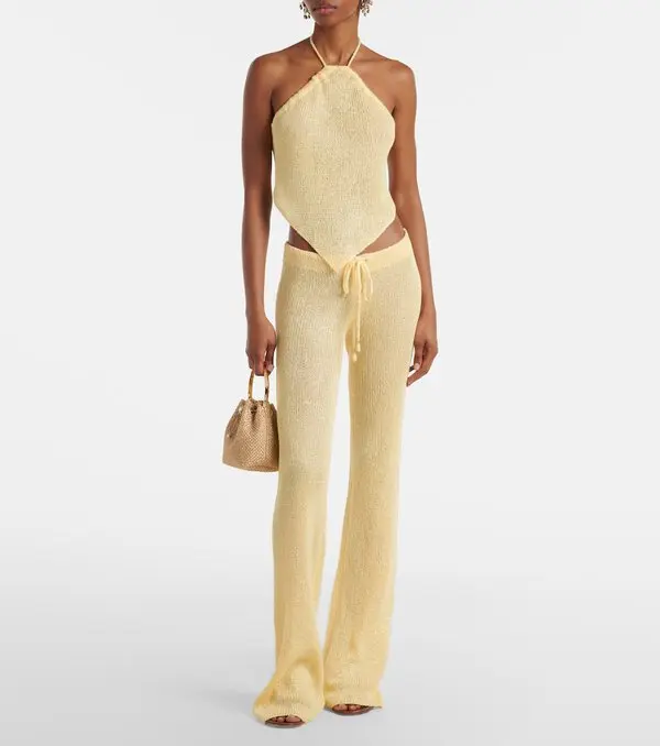 BANANHOT Liz Sequined Flared Pants - Yellow