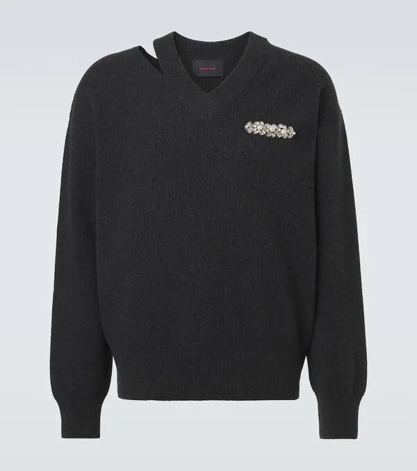 Simone Rocha Cutout Embellished Wool-blend Sweater