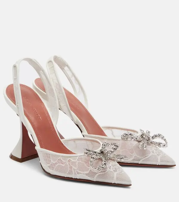 Amina Muaddi Rosie Embellished Lace Slingback Pumps - White