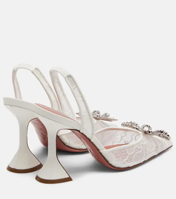 Amina Muaddi Rosie Embellished Lace Slingback Pumps