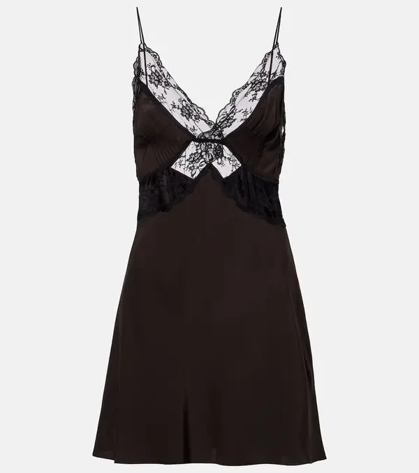 SIR. Lace-trimmed Silk Minidress - Brown