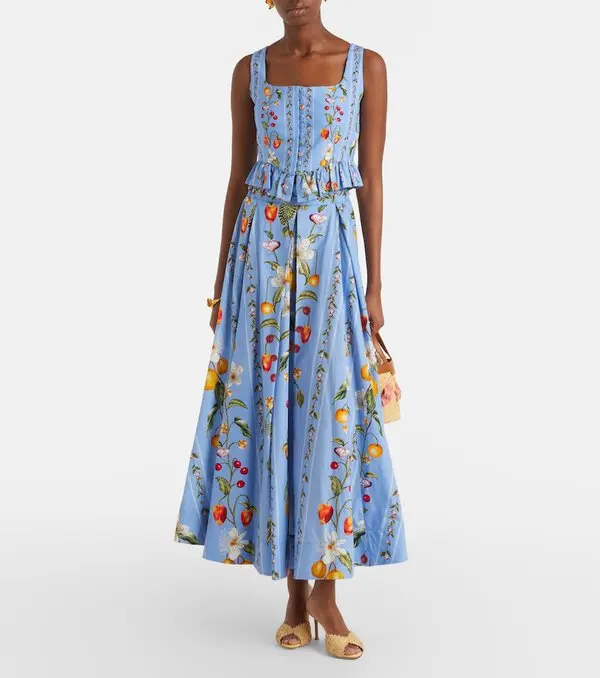 Agua Bendita Delta Printed Cotton Maxi Skirt