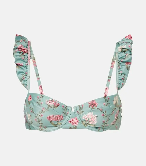 Agua Bendita Kiwi Floral Ruffled Bikini Top - Multicoloured