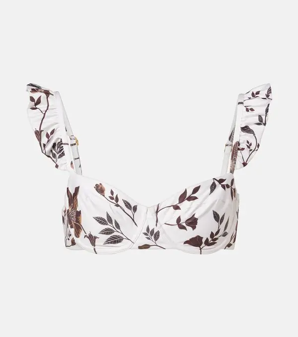 Agua Bendita Floral Ruffled Bikini Top - White