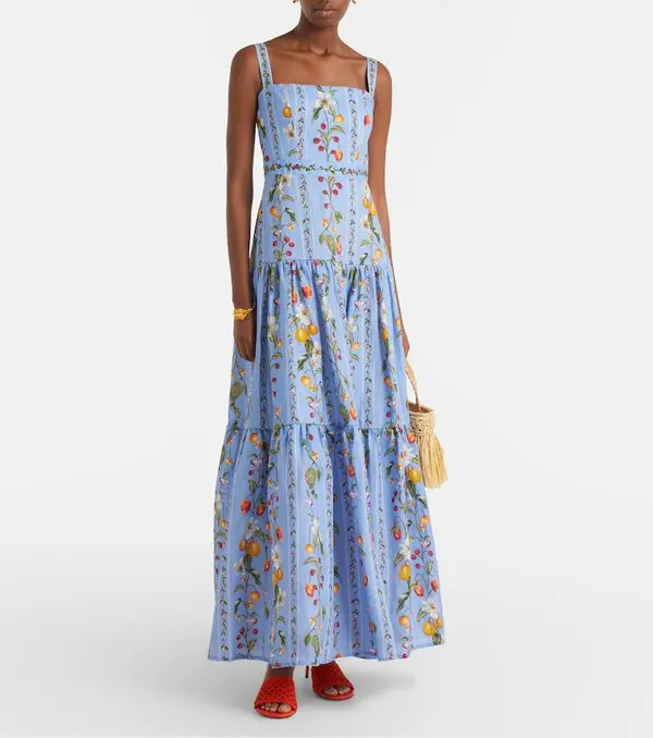 Agua Bendita Lima Printed Linen Maxi Dress - Blue